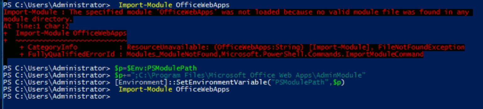 Import-Module : The specified module ‘OfficeWebApps’ was not loaded ...